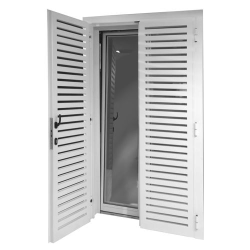 Swing shutter - Nusco - louvre / galvanised steel / wood look