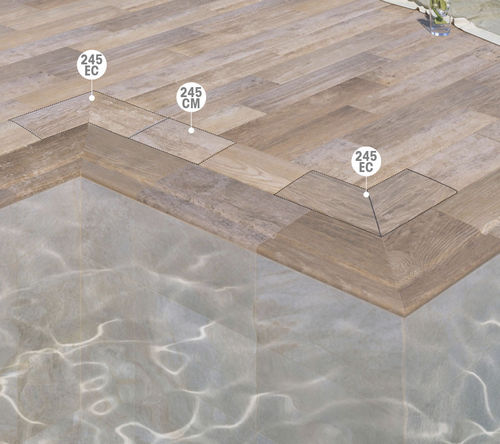 Porcelain stoneware swimming pool coping - Rosa Gres - non-slip / corner