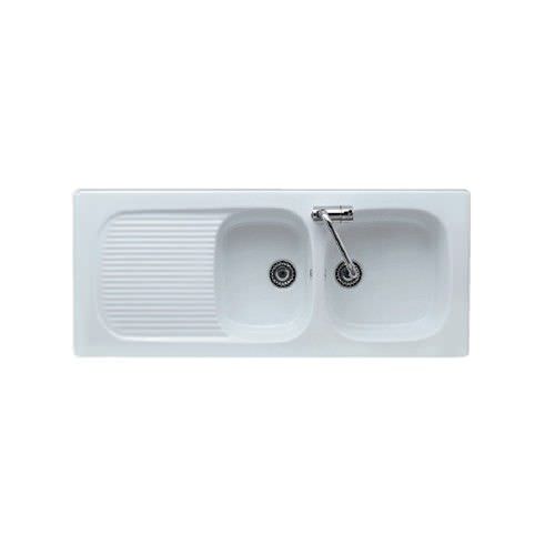 Double kitchen sink - 5100 - GALASSIA - with drainboard / ceramic ...