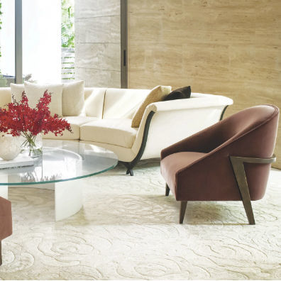 Contemporary armchair - MILTON - Christopher Guy - fabric / mahogany / gray