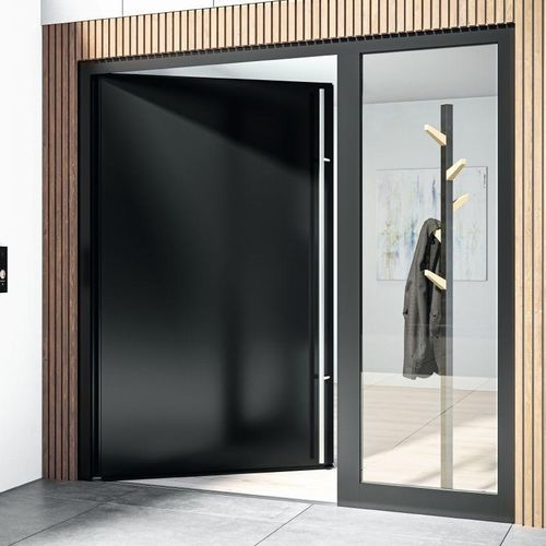 Entry door - AD UP 75 - Schüco - glass / aluminium / swing