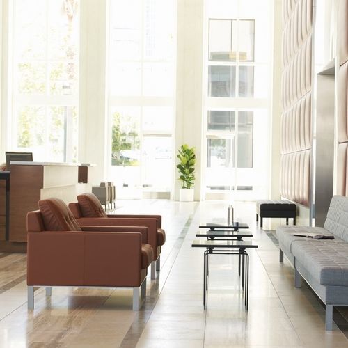 Classic visitor armchair - MILLBRAE - Coalesse - fabric / leather / steel