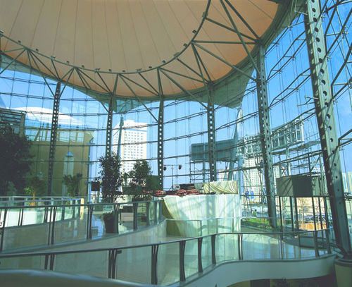 Cable-and-membrane tensile structure - MERO-TSK - roof / with glass ...