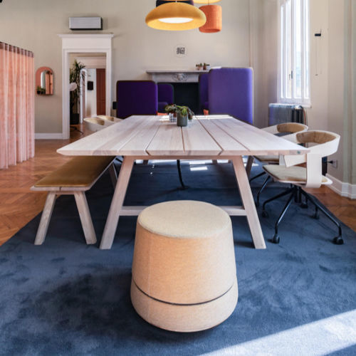 Traditional pouf - BUZZIBALANCE - BuzziSpace - fabric / wooden / foam