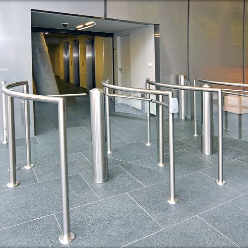 Half-height turnstile - ROUND E - COMINFO - stainless steel / glass ...