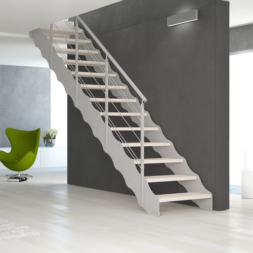 Straight staircase - Link Wave - CAST DESIGN - wooden step / metal ...