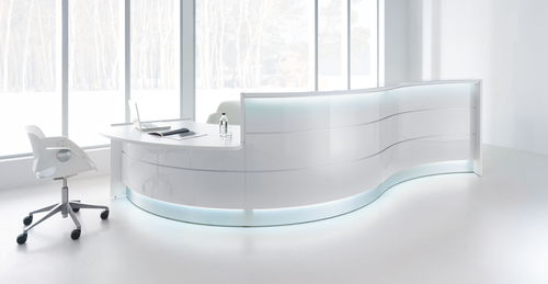 Modular reception desk - VALDE - MDD - semicircular / laminate / glass