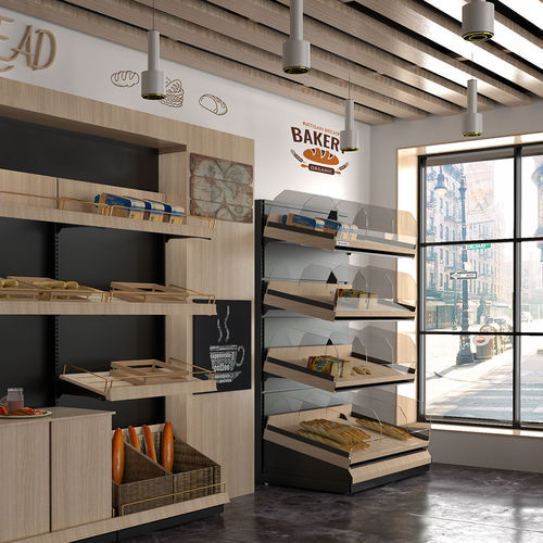 Baked goods display rack - MAFIROL - free-standing / wooden / for bakery