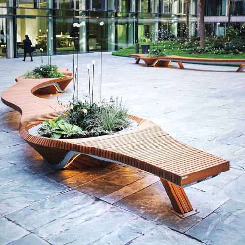 Contemporary public bench - Botanic Twist - TF URBAN - solid wood ...