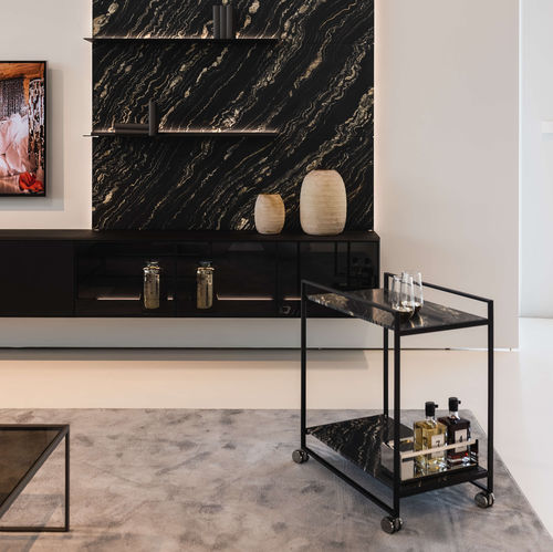 Home service trolley - Flat - YOMEI - MDF / wood veneer / stainless steel