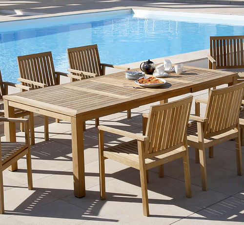 Contemporary dining table - Linear - Barlow Tyrie - teak / teak base / rectangular