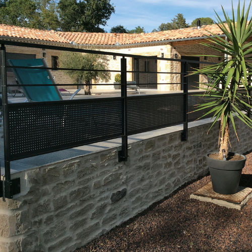 Aluminum railing - La Toulousaine - glass panel / perforated sheet ...