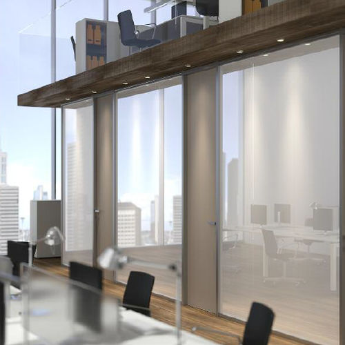 Sliding partition - AIR - GAMMASTONE - with glass panel / MDF / commercial