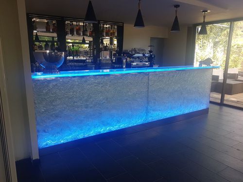 Bar counter - ThinkGlass - glass / wooden / upright