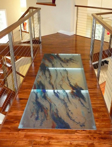 Patterned glass panel - ThinkGlass - translucent / for flooring / non-slip