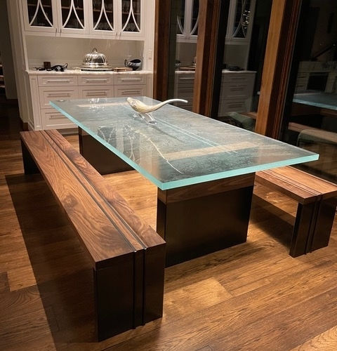 Contemporary table - ThinkGlass - glass / wooden base / rectangular