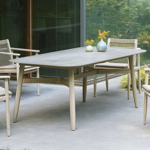 Contemporary dining table - DAVID - VINCENT SHEPPARD - ceramic / teak base / rectangular