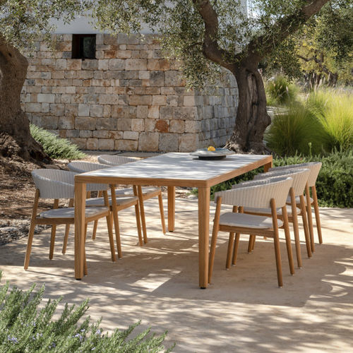 Contemporary dining table - Volta - VINCENT SHEPPARD - ceramic / teak base / rectangular