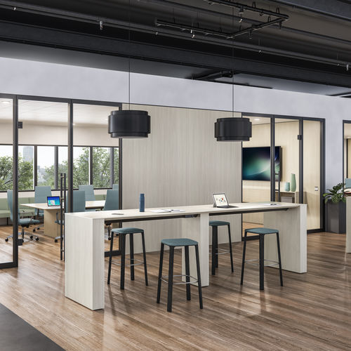 Contemporary stool - TRILLIA - Allsteel - fabric / ash / ash base