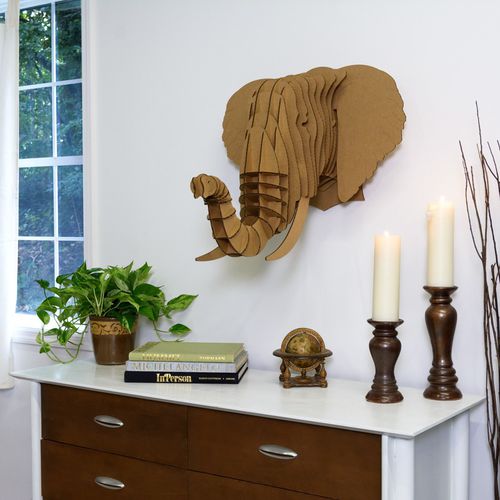 Cardboard sculpture - EYAN ELEPHANT HEAD - cardboard safari - wall