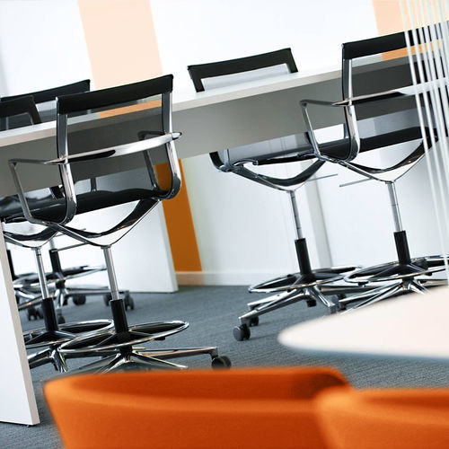 Contemporary office stool - PYLA - ICF - mesh / leather / metal base