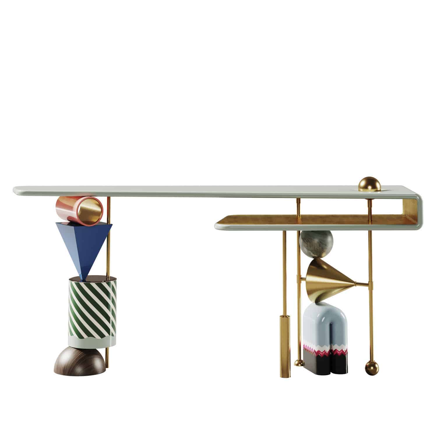 オリジナルデザインサイドボードテーブル - Ahrt - Malabar - 漆木材 / ブラシをかけた真鍮脚 / 漆塗り木材製脚