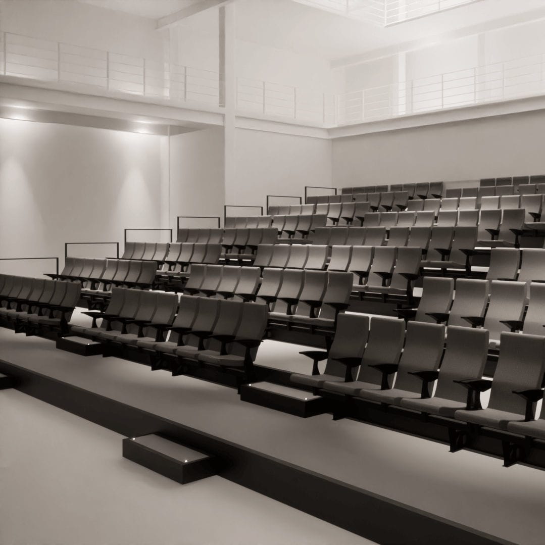 格納式階段席 - K-LIFT SYSTEM - Quinette Gallay - 伸縮自在 / スチール製 / ストレート