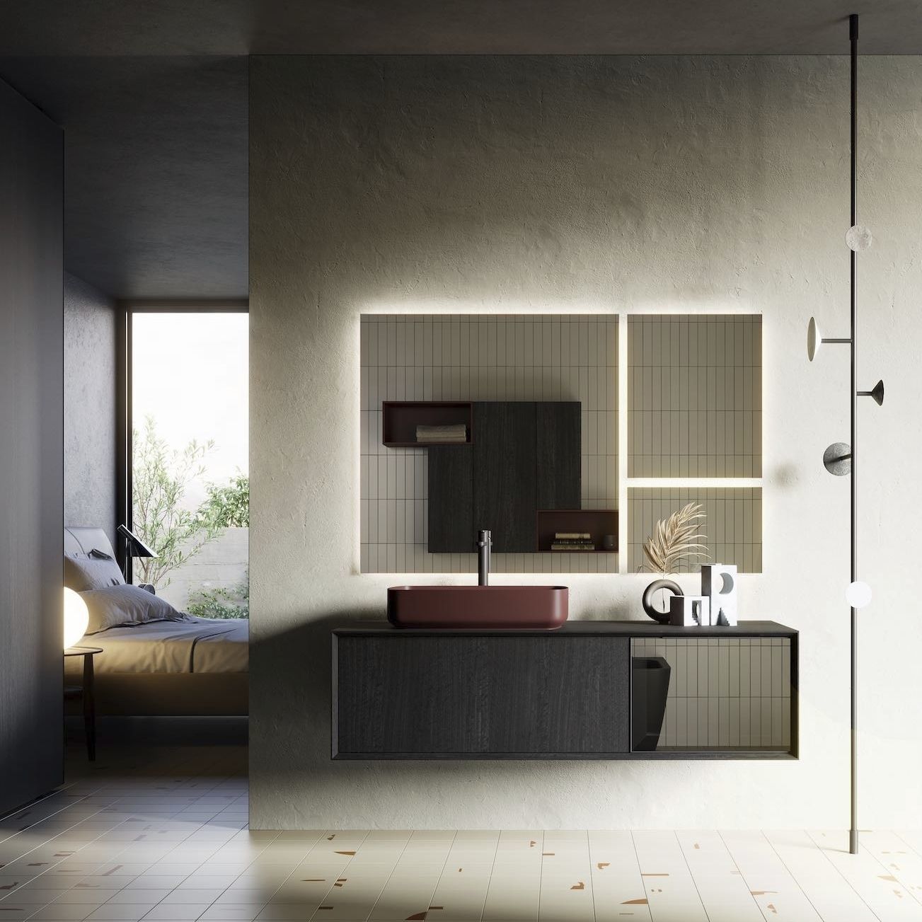 壁掛け式洗面台 - MODULA SYSTEM 04 - PUNTOTRE - メラミン / 現代風 / 扉なし