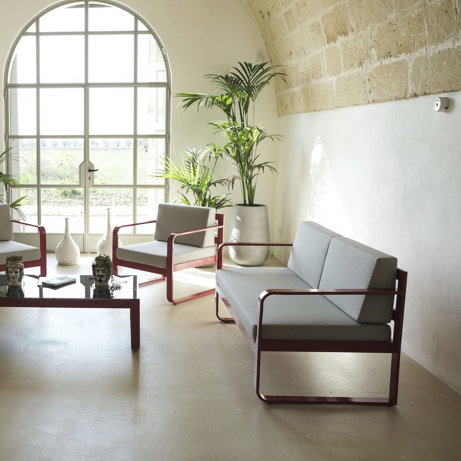 ミニマリストソファー - STAR SET - DRIGANI SRL - グレー / 黒 / 赤