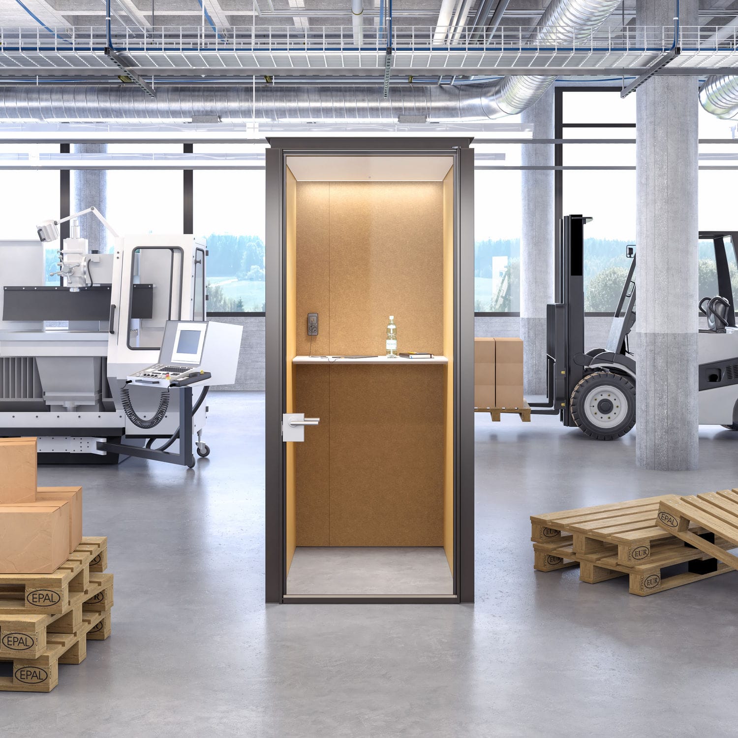 防音プライバシーオフィススペース - ESTEL - ガラス戸付 / 1人用 / ガラス製