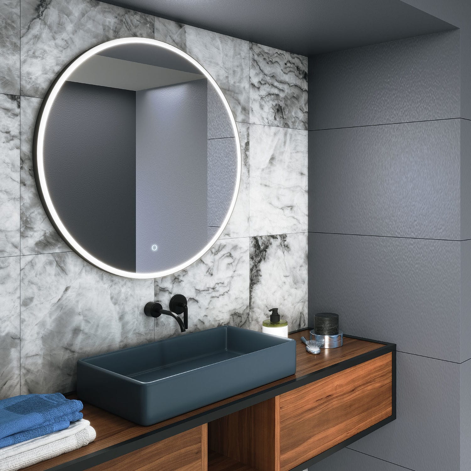 Espelho para banheiro de parede - MOON - Biselarte - contemporâneo / redondo / metálico