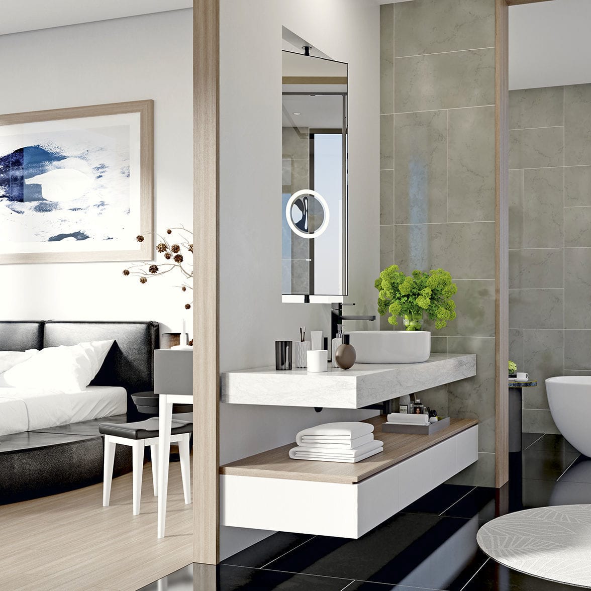 Espelho para banheiro de parede - TWIST - BISELARTE - para hotel / para quarto de hotel / para ...