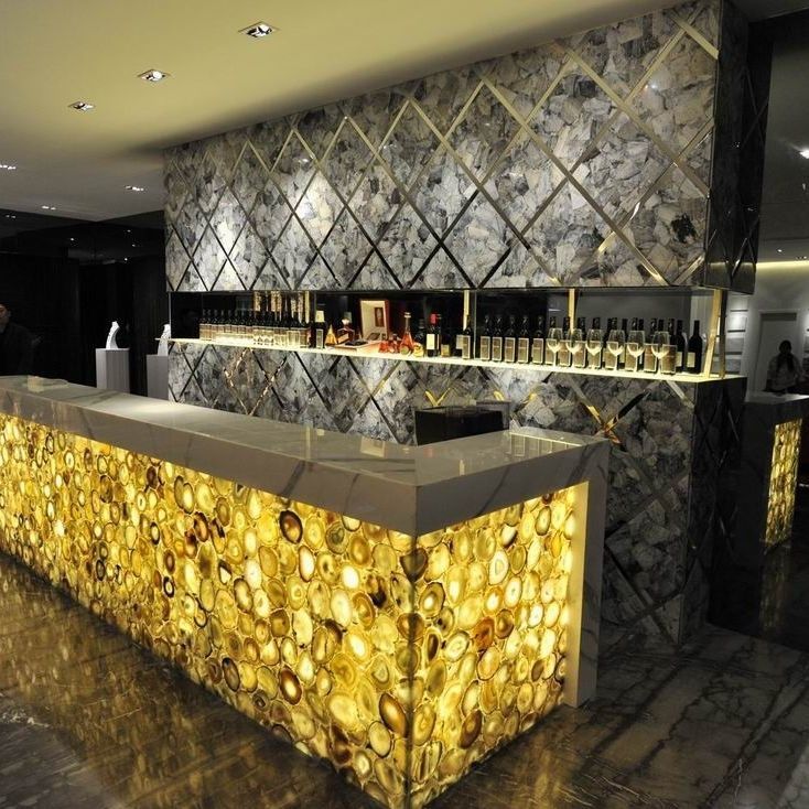 Balcão para bar - Efesus Stone - em carvalho / em madeira maciça / em L