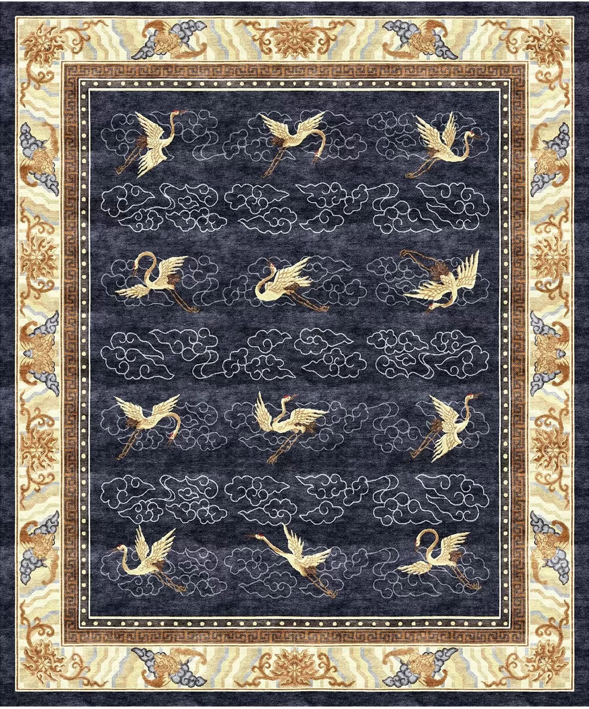 Tapete contemporâneo - Manchurian Cranes Indigo - Tapis Rouge ...