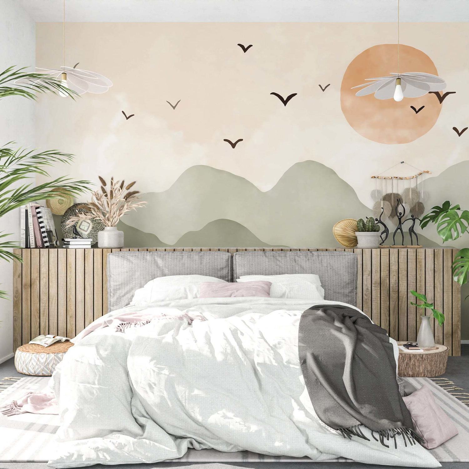 Papel de parede de design biofílico - MONTAGNE AQUARELLE VERT DOUX ...