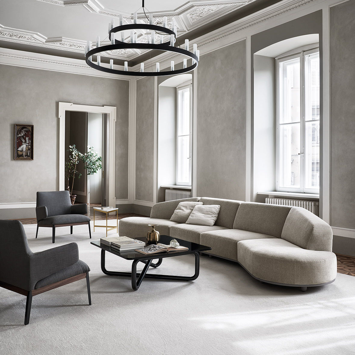 Sofá modular - ARCOLOR - Arflex - de canto / cinza / branco