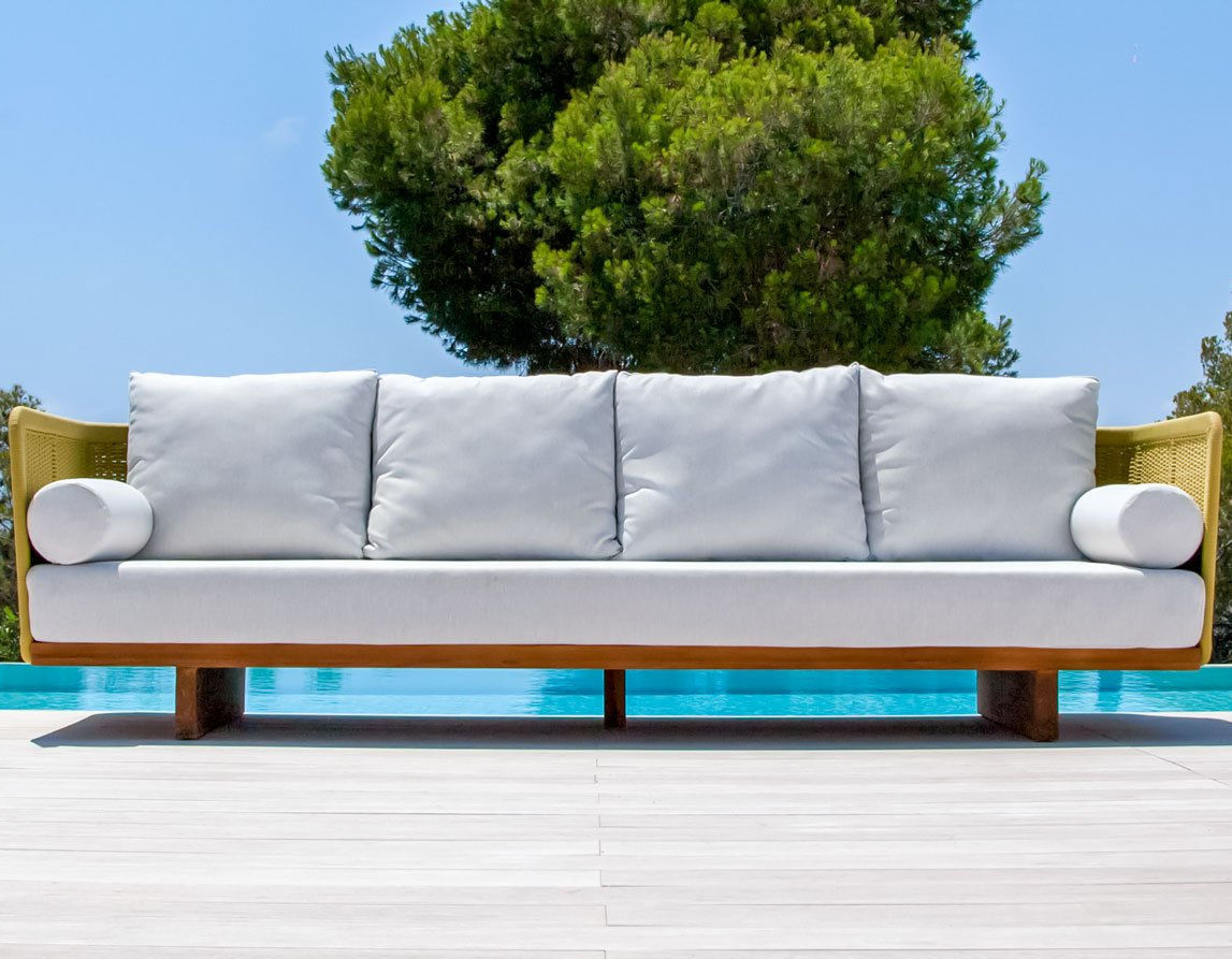 Sofá para ambiente externo - ZEN - G&G italia - cinza / em tecido / em teca