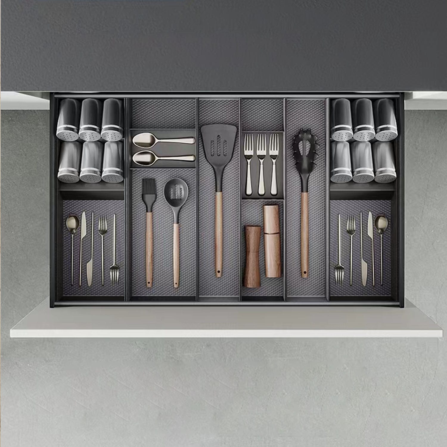 Gaveta para cozinha - 3069035 - Emuca SA - em aço / com organizador
