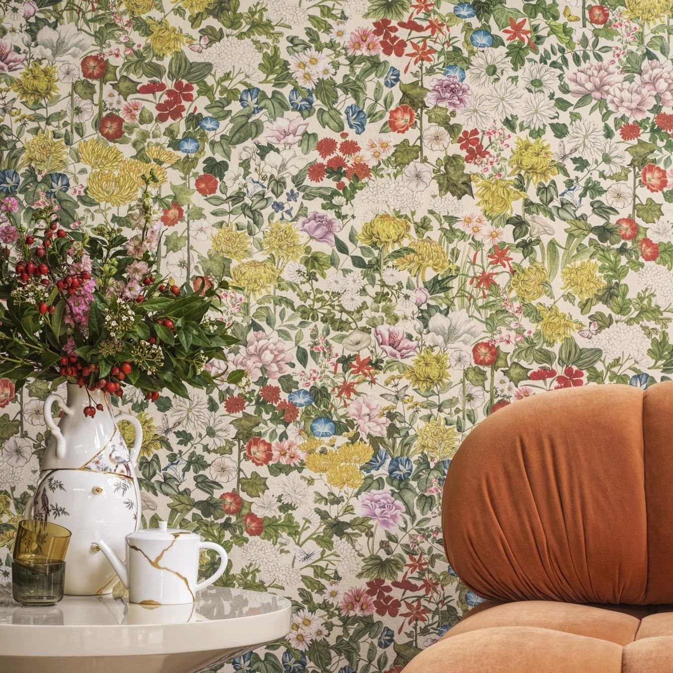 Papel de parede clássico - Flora Province - Cole&Son - em tecido / floral / branco