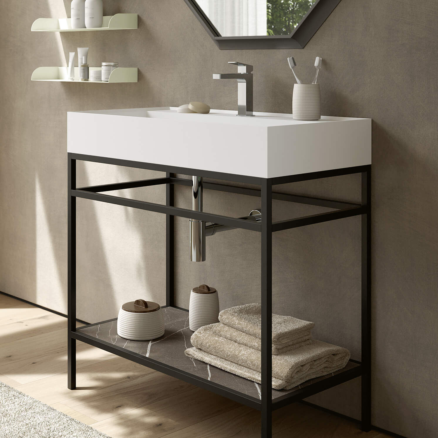 Suporte para lavatório em HPL - TR114 - RAB ARREDOBAGNO - em metal laqueado