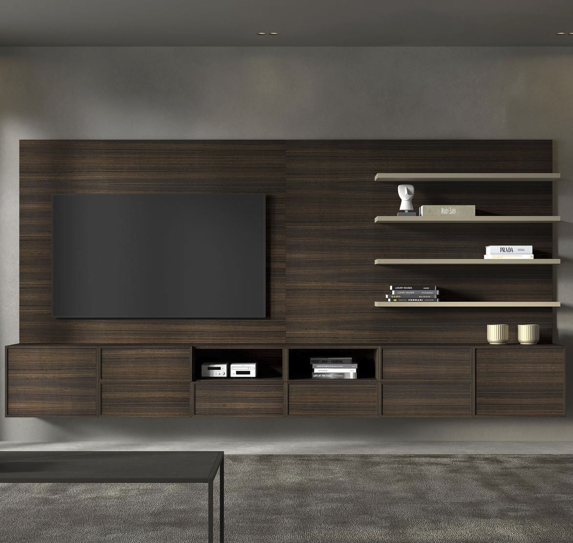 Móvel de parede contemporâneo para TV - Nara - Arlex - em madeira ...