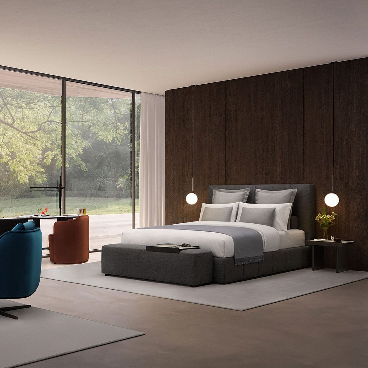 Cama de casal - PULSE - Joquer - contemporânea / estofada / com cabeceira