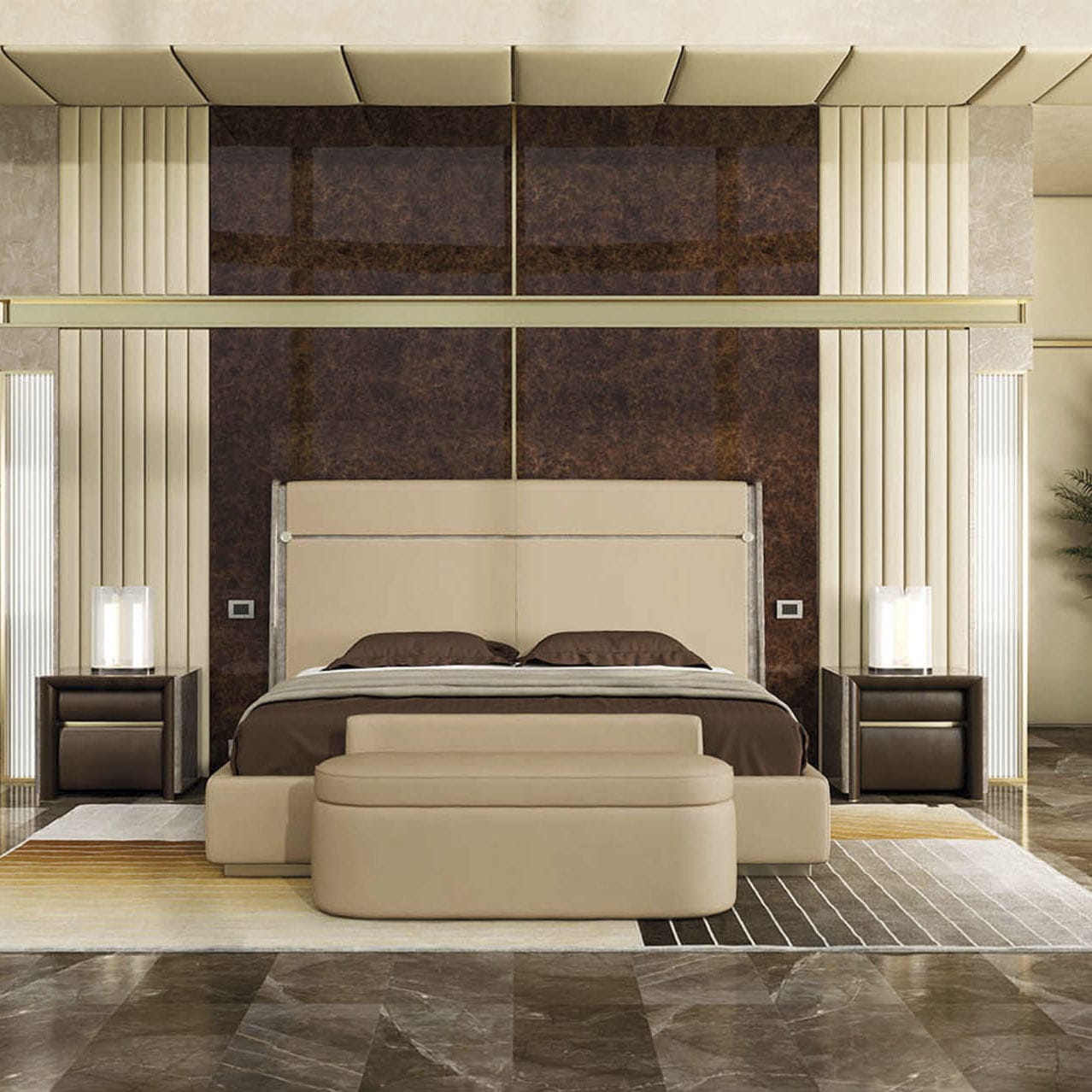 Cama de casal - Madison - TURRI - contemporânea / estofada / com cabeceira