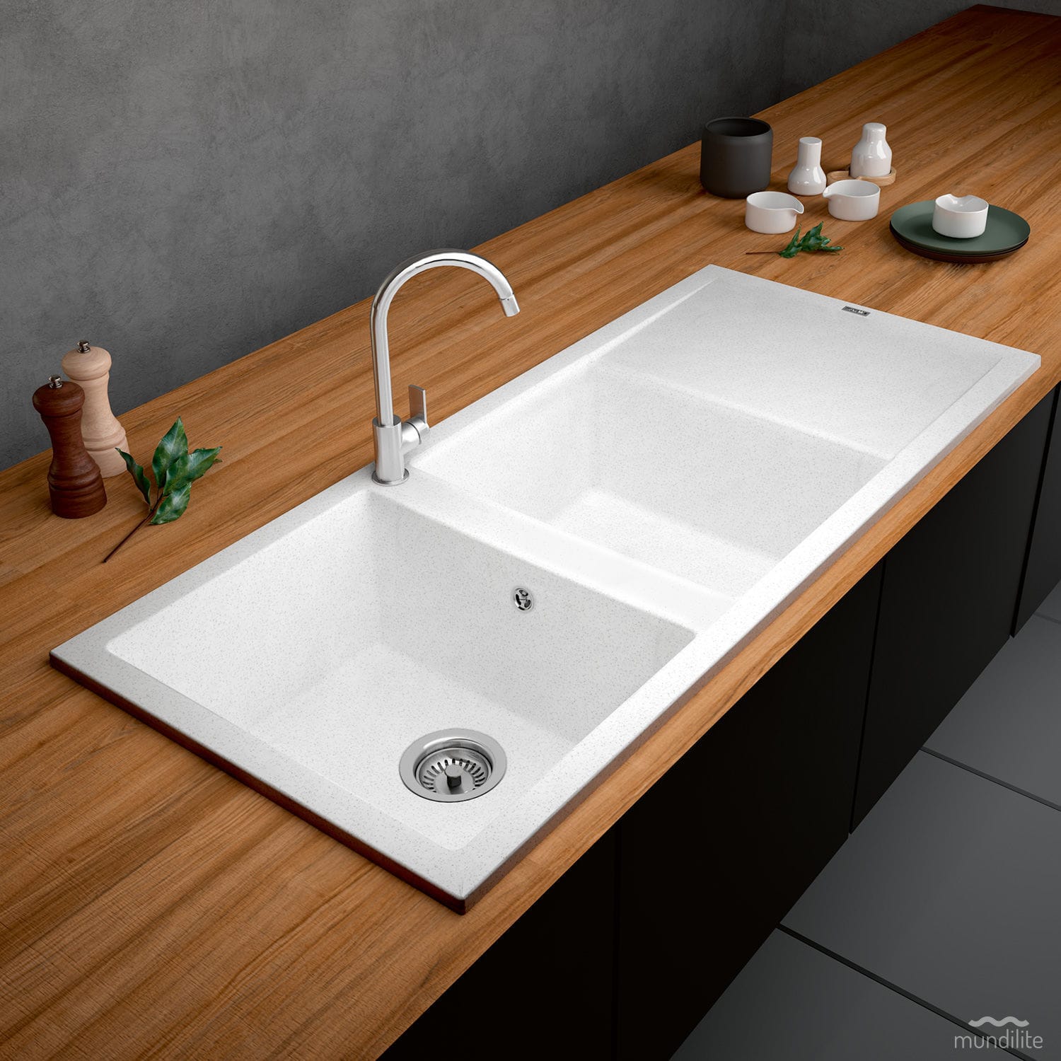 Pia com 2 cubas - SUPREME 1180 - Mundilite - com escorredor / em aço ...