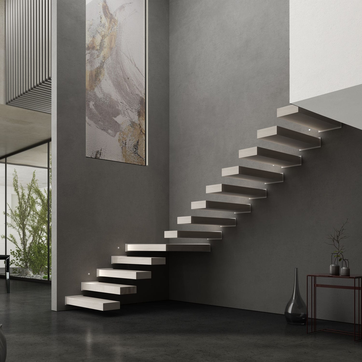 Escada reta - Cantilever - RINTAL - em L / em U / com degraus em madeira